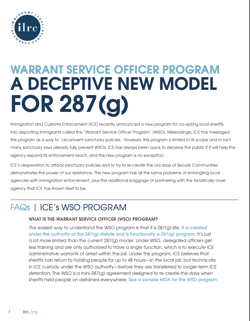 WARRANT SERVICE OFFICER PROGRAM A DECEPTIVE NEW MODEL FOR 287(g) - THE HUB